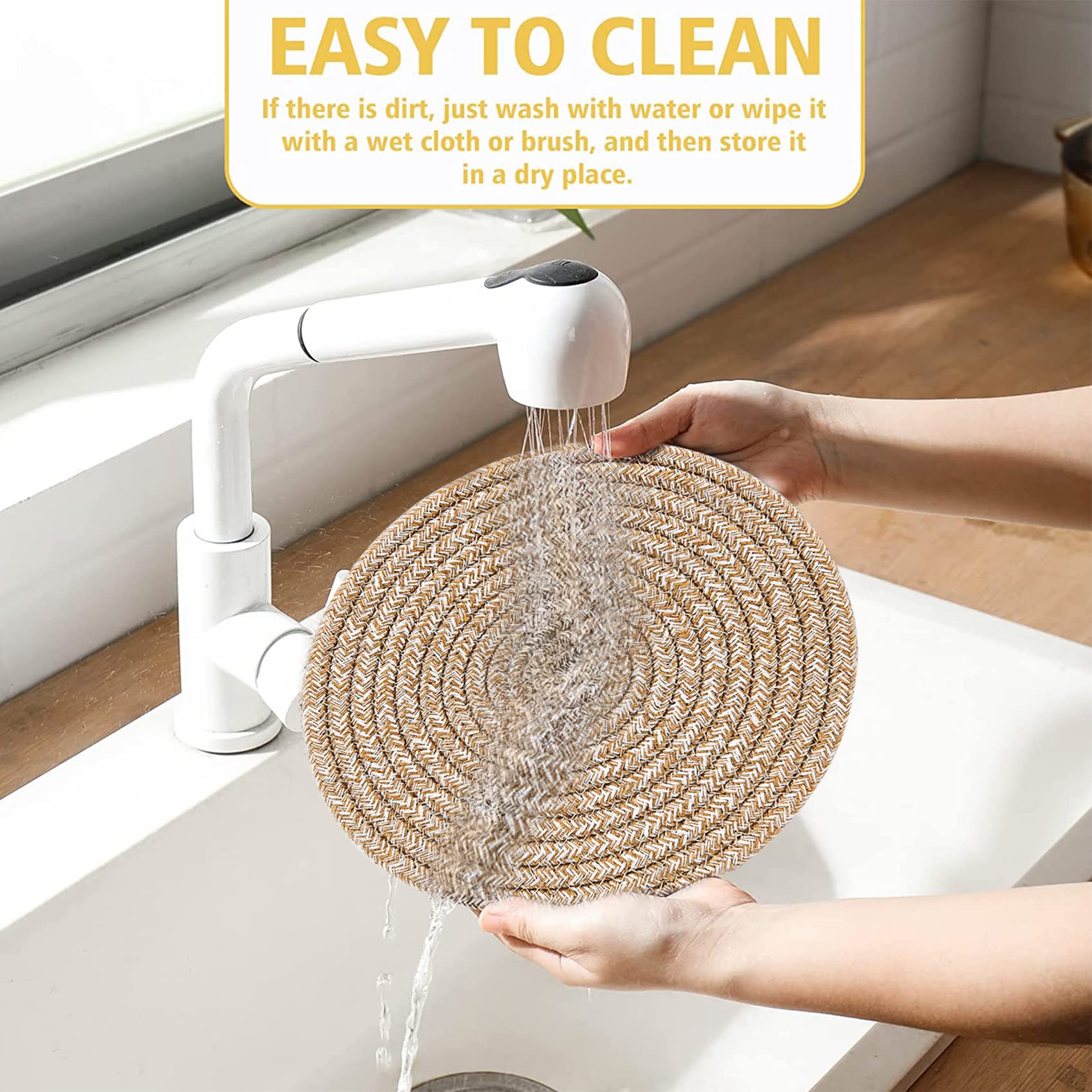 Trivet Round Hot Pads 4pcs 7.9 Inches*9.5inches Diameter 100% Eco Pure Cotton Thread Weave Trivets for Hot Pots and Pans/Kitchen Trivets for Hot Dishes Hot Pot Holders
