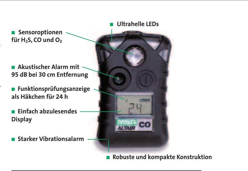 MSA 10092522 ALTAIR Single-Gas Detector - (CO) Carbon Monoxide (Low: 25ppm, High: 100ppm), Color: Black, Portable Gas Monitor, Durable, UL Standard-Approved