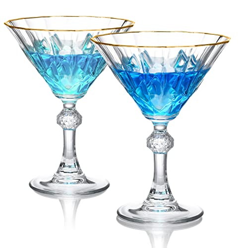 ROXBURGH Gold Rim Martini Glasses, Lead-Free Crystal Coupe Glass Set of 2, Vintage Classic Design Coupe Cocktail Glass, Crystal Champagne Glasses, Martini Glass set for Bar, Fancy Birthday Gifts