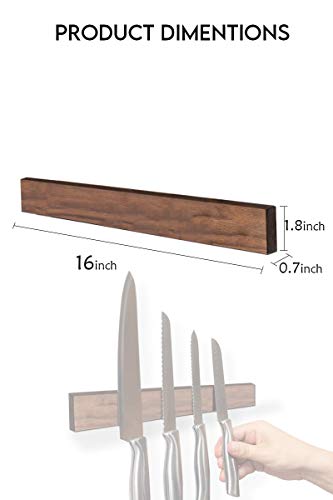 Walnut Wood Magnetic Knife Holder 16 inch Powerful Magnetic organizing kitchen Space-Saving- knifes - metal tools heavy duty strip