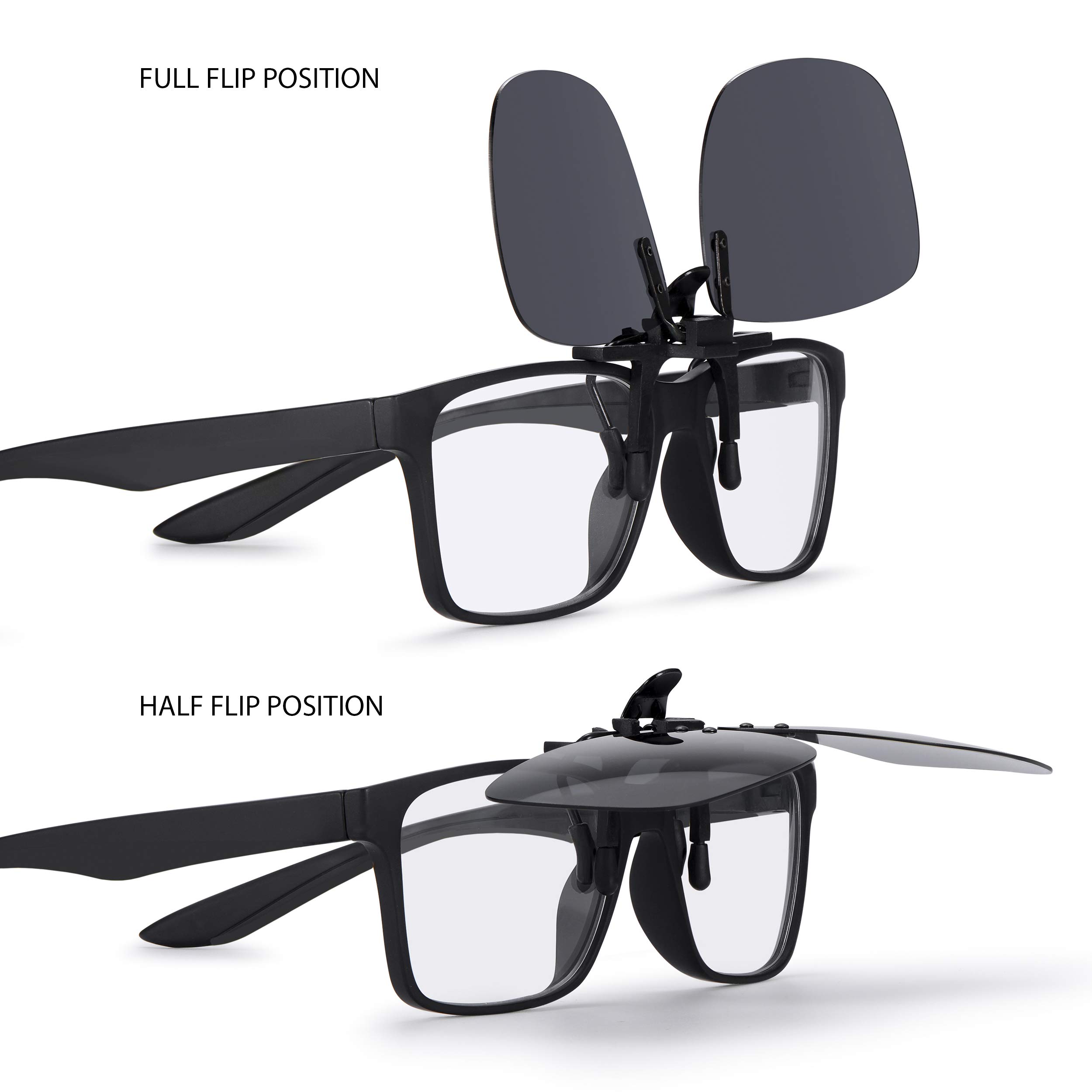 READOPTICS Clip on Sunglasses for Prescription or Non Prescription Specs, Polarized UV Protection, Flip Up Lightweight Lenses Attach Easily. 2 Pack Read Optics
