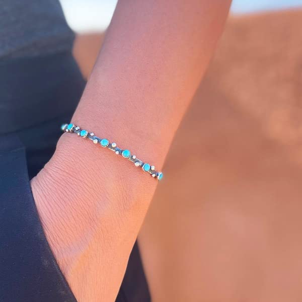Turquoise Bracelet Sterling Silver 925 Genuine Turquoise Stackable Bracelet (Turquoise)