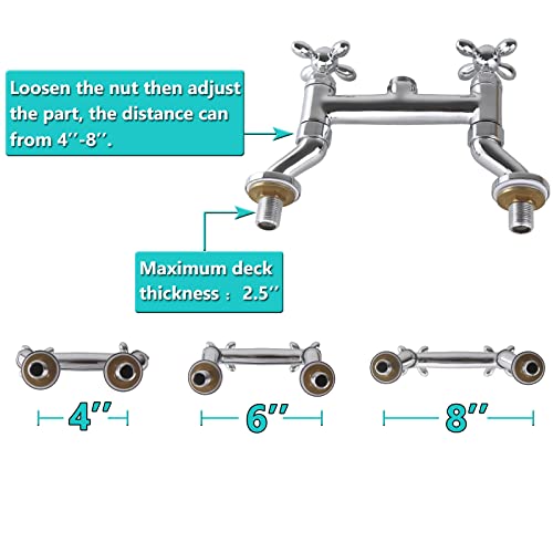 YooGyy Commercial Pre-Rinse Sprayer Faucet 4 to 8 Inch Adjustable Center Deck Mount 36ββ Height, Dual Hole Dual Handles with High Pressure Pull Down Spray Valve and 12ββ Add on Spout