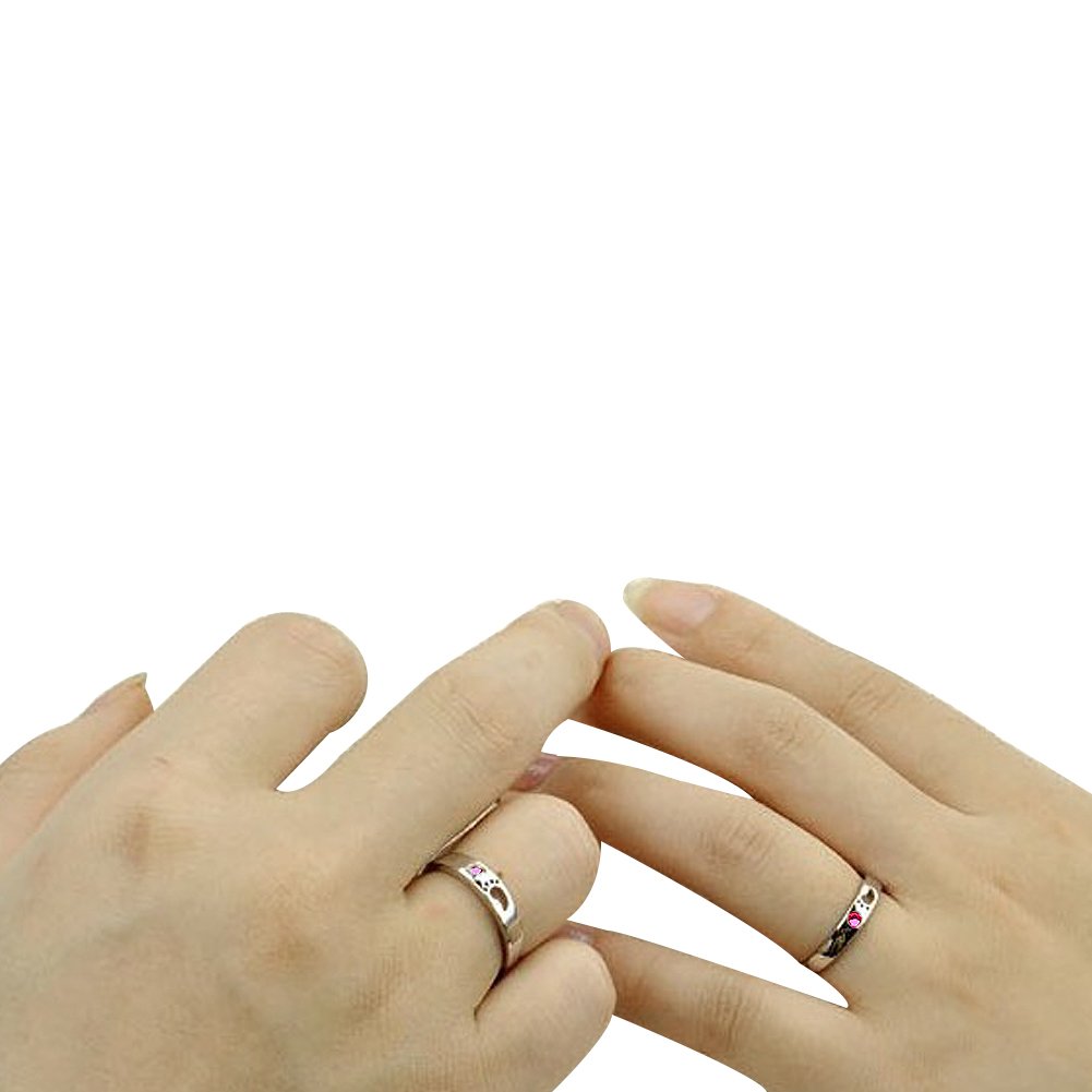 Ouslier 925 Sterling Silver Personalized Birthstone Baby Footprint Name Ring Custom Made with Name and Date (Silver)