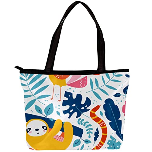 Women's Large Size Canvas Shoulder Bag Hobo Crossbody Handbag Casual Tote, Cartoon Sloth Parrot