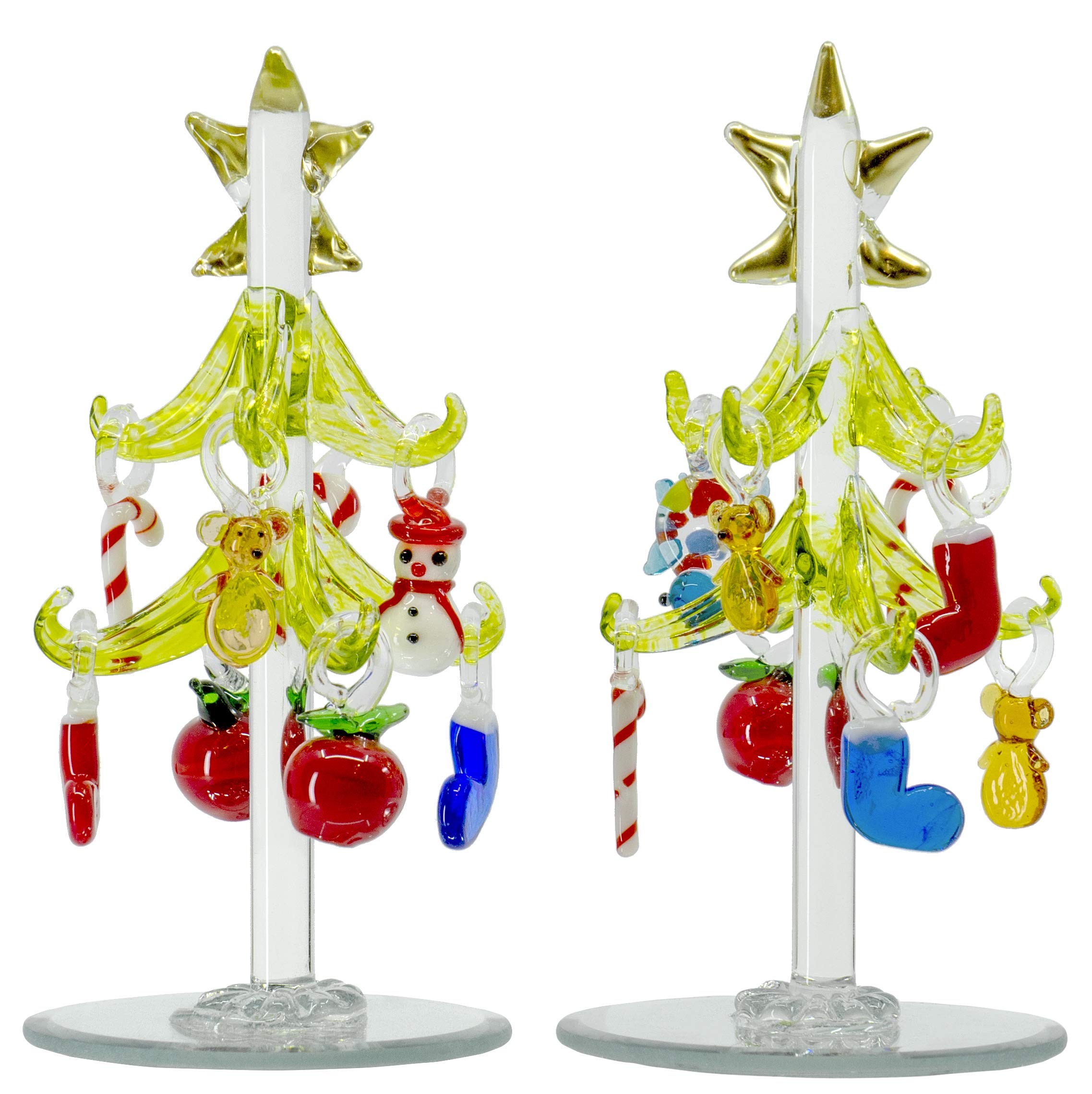 Red Co. 5.5" Glass Christmas Tree Tabletop Display Decoration with Assorted Glass Ornaments, Holiday Season Decor, Set of 2