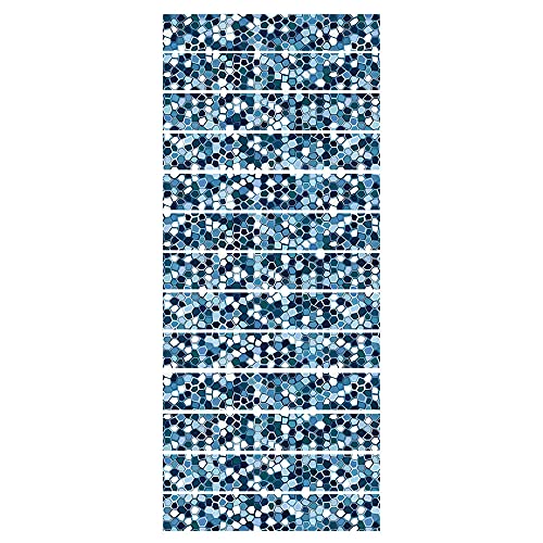 Master_GGG Stickers 3D Innovative DIY Blue Mosaic Decorative Adhesive Stair Stickers - Waterproof Stair Riser Decals - Peel and Stick Stair Stickers Decoration 13pcs/set 18cm X 100cm