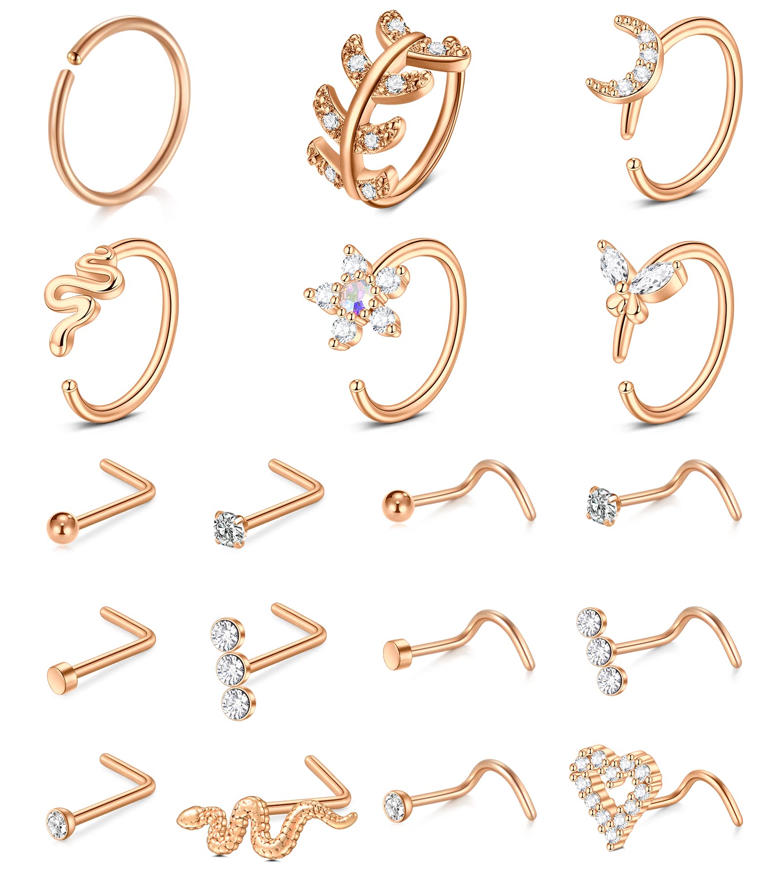 TOKRING 18G Nose Rings Hoops Studs for Piercings Surgical Steel Piercing jewelry Women Men Rose Gold