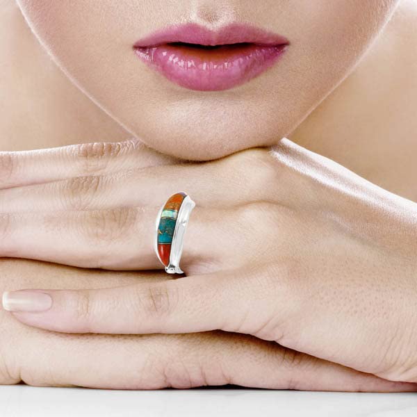 Turquoise Ring Sterling Silver 925 Genuine Gemstones Size 6 to 11 (Multi-Gems) (9)