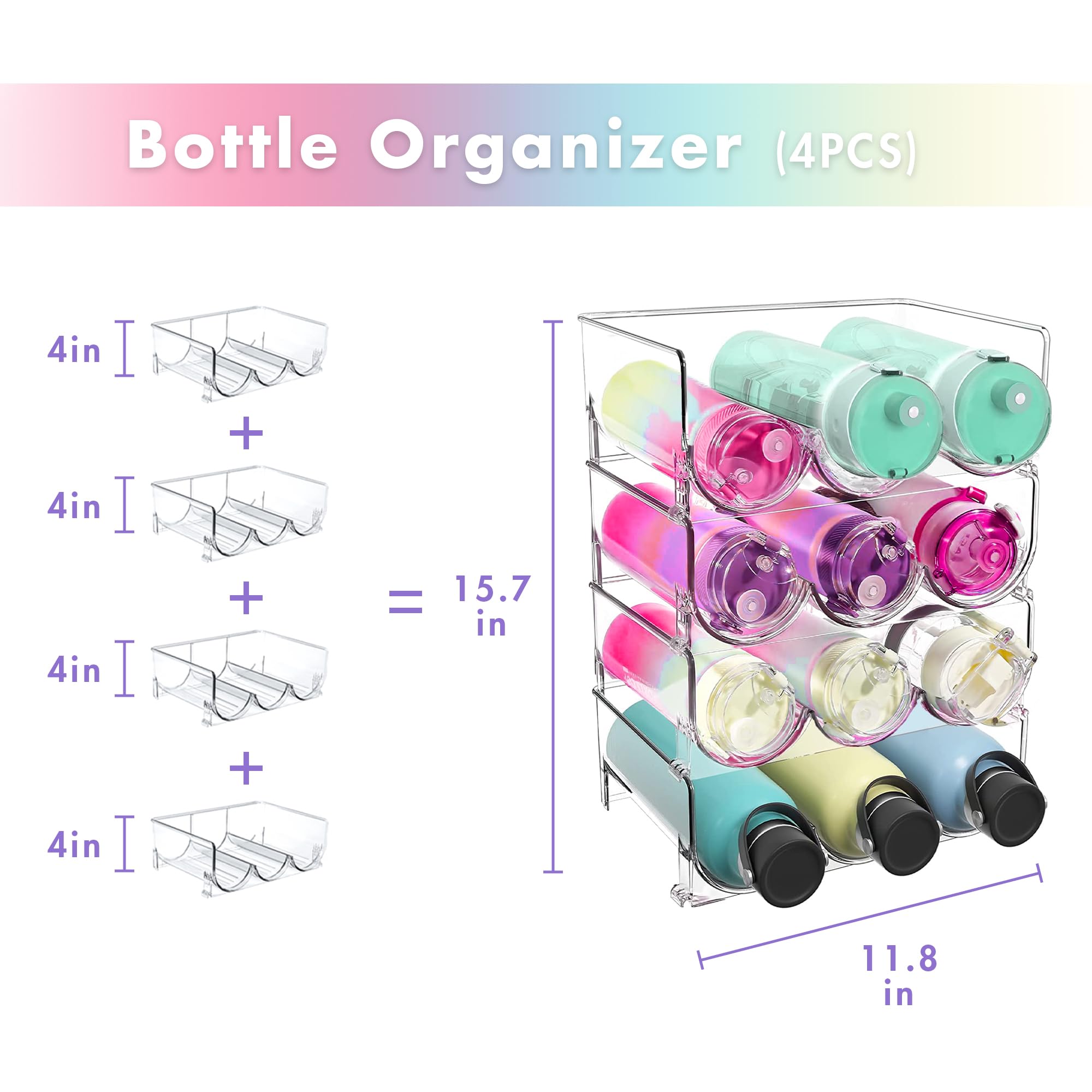 Plastic Stackable Water Bottle Holders Wine and Water Bottle Organizer Cabinet Organization Rack Kitchen Pantry Refrigerator Storage Bins