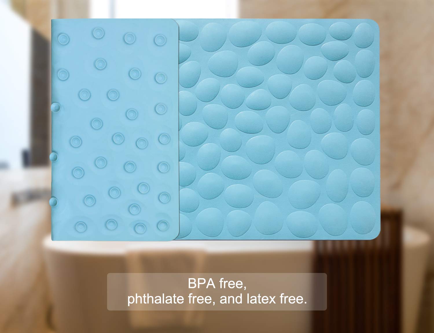 Non-Slip Bathtub Mat OTHWAY Soft Rubber Bathroom Bathmat with Strong Suction Cups (Lake Blue)
