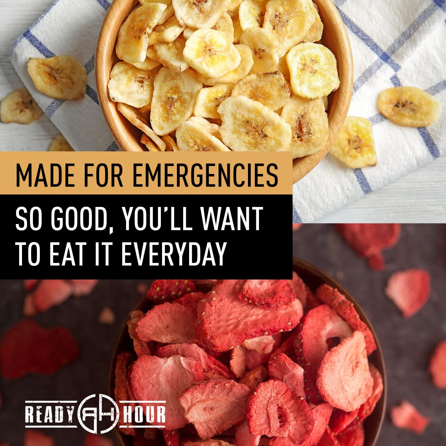 Ready Hour, Fruit & Veggie Mix, Real Non-Perishable Freeze-Dried Food, 30-Year Shelf Life, Portable Emergency and Adventure Food Supply, Durable Flood Safe Container, 56 Servings