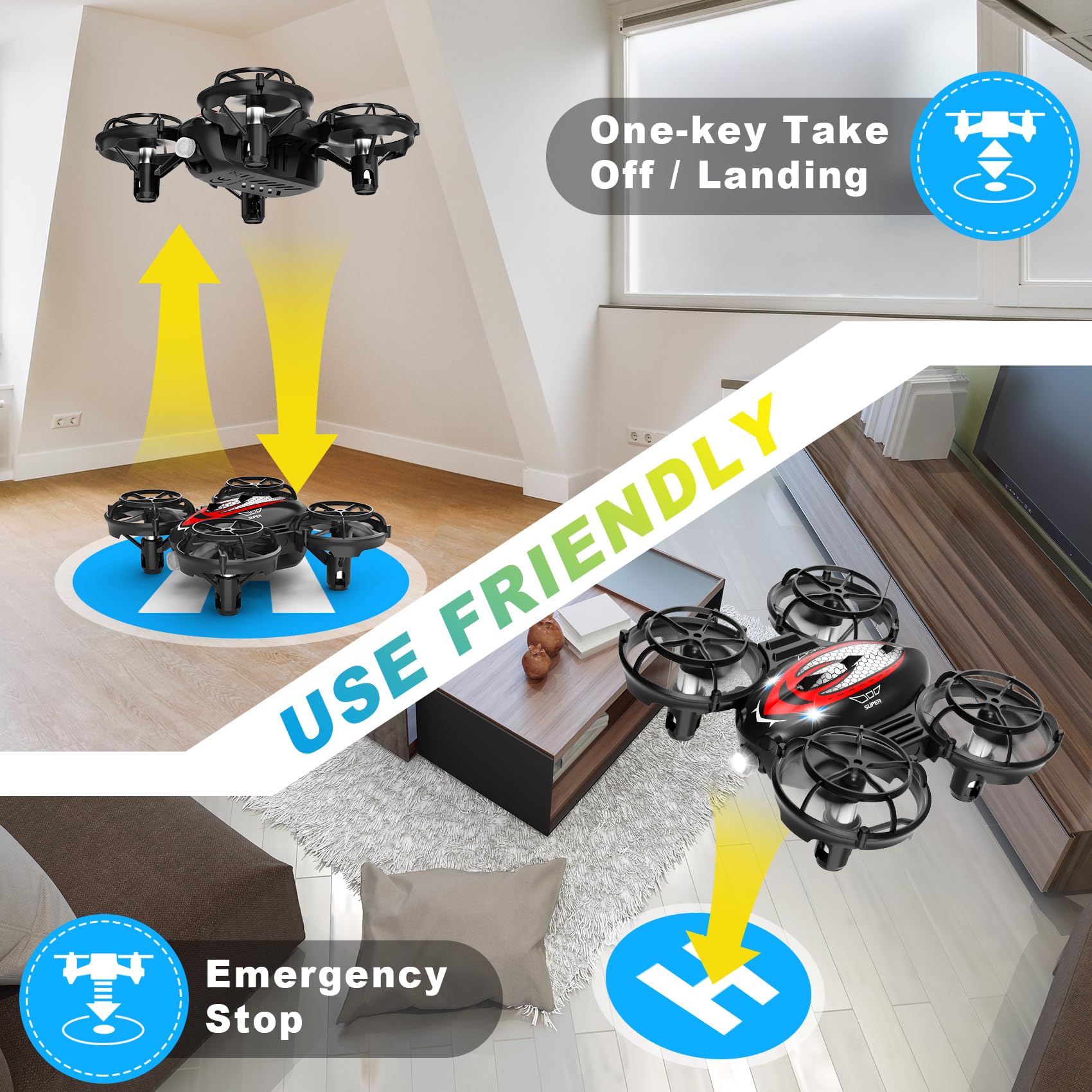 Mini Drone for kids and Beginners RC Quadcopter Indoor Small Helicopter Plane with Auto Hovering, 3D Flip, Headless Mode and 2 Batteries, Toy for kids