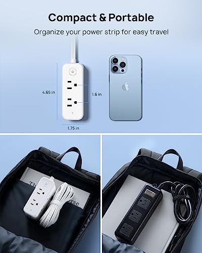 TROND Ultra Thin Flat Extension Cord 10 ft, Flat Plug Power Strip Surge Protector, 6 Wide Space Outlets 3 USB Ports(1 USB C), 3 Side Outlet Extender, Desk Charging Station Compact for Travel Home Dorm