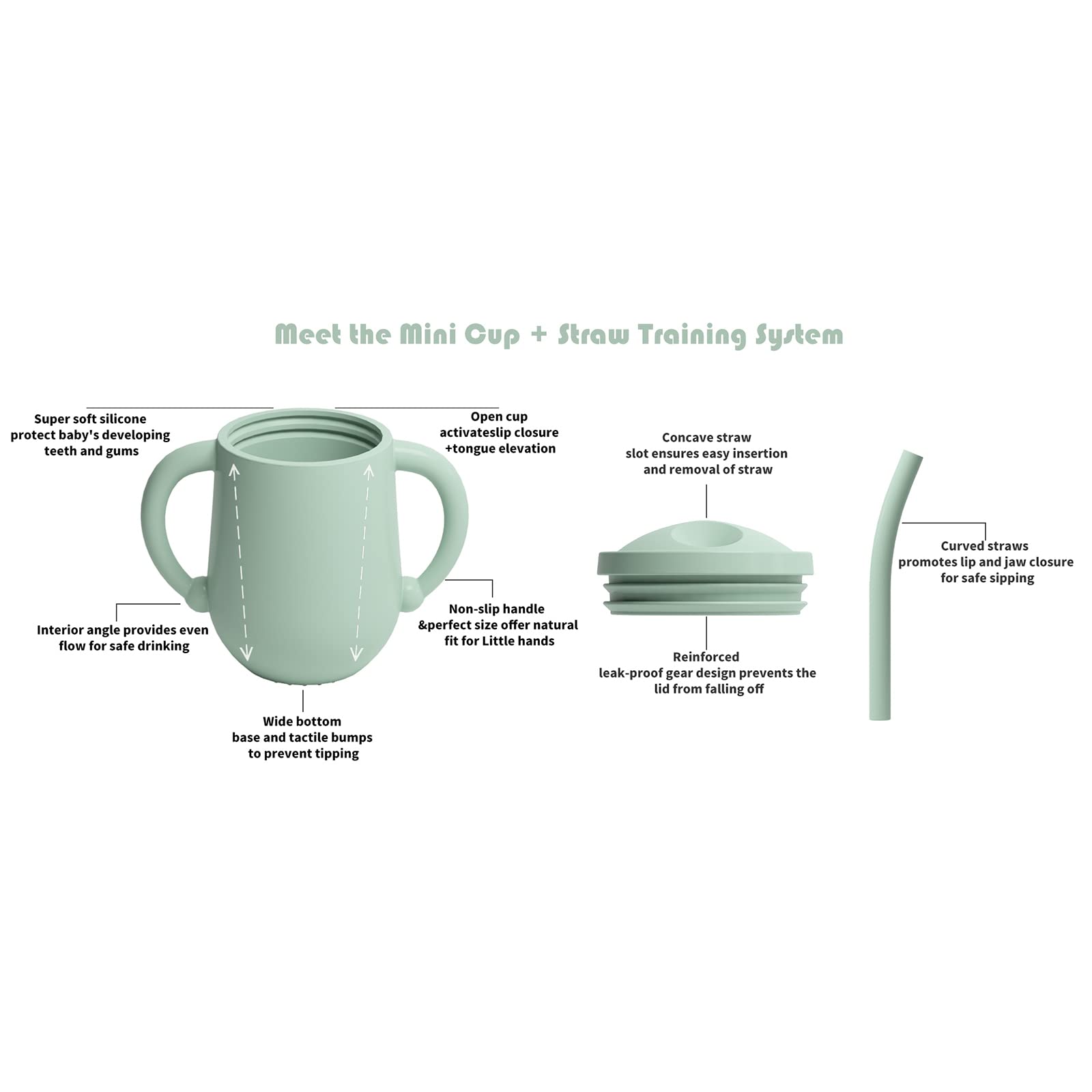 Uyokcnie Toddler Cup, Silicone Training Cup Sippy Cup with Straw, Spill Proof and Non-Slip Handles, NO BPA, Unbreakable, Trainer Cup for Babies Toddlers and Infants, 2 Count, 4 oz, Sage Green, Blush