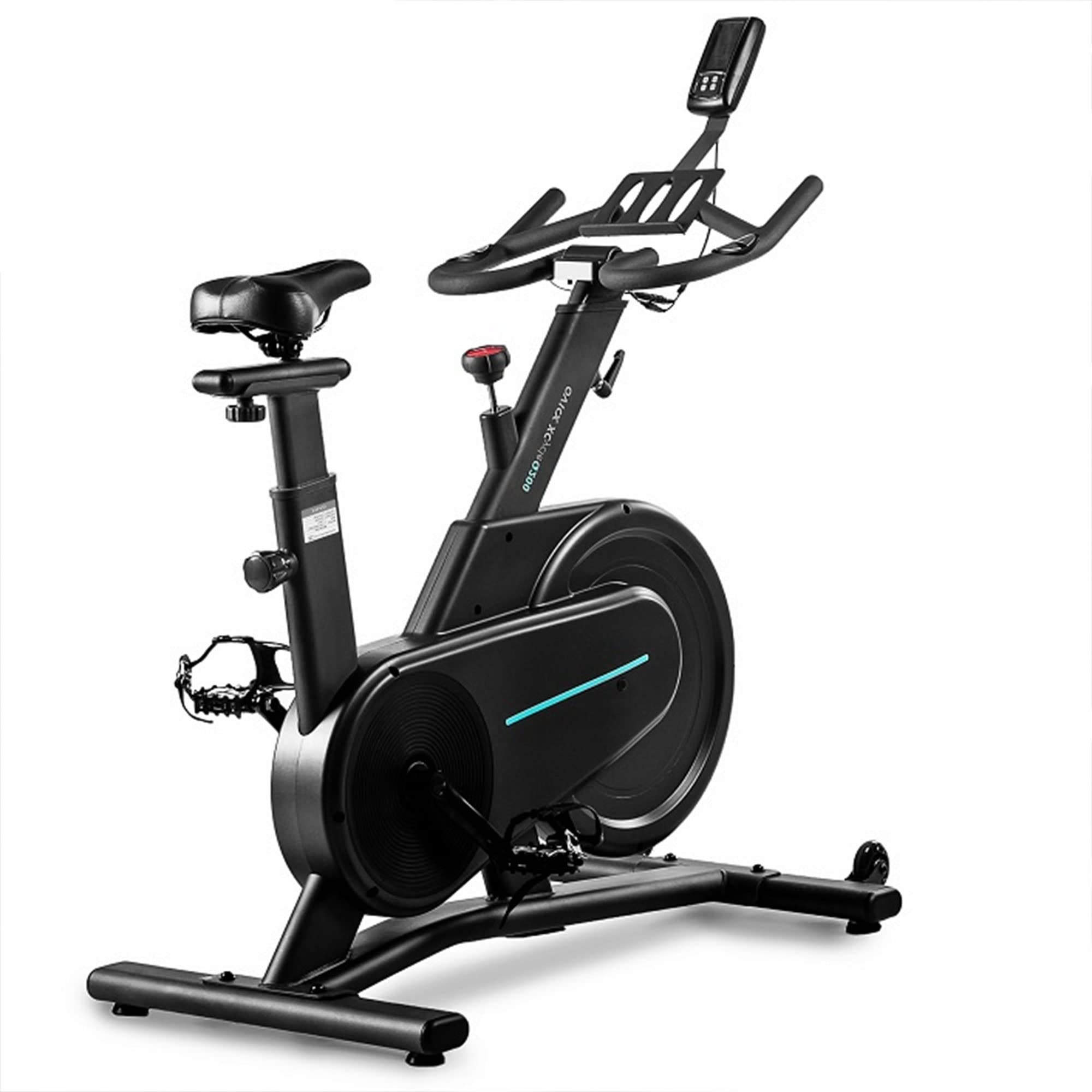 OVICX Q200C Comfortable Home Workout Exercise Bike with Customizable Seat & Bullhorn Handlebars, Digital LCD w/Real Time Stats, & No Slip Cage Pedals Black