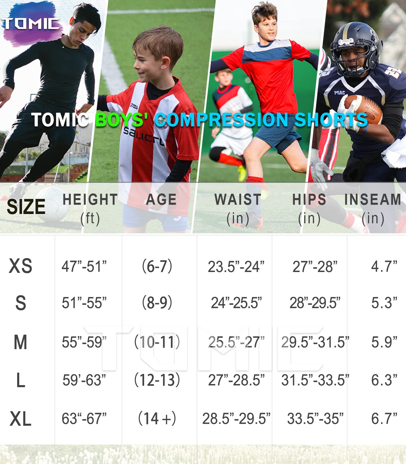 Tomic Youth Boys' Compression Shorts Performance Athletic Base Layers for Boys Sport Pants Tights Leggings Underwear 2-3Pack Grey/Royal Blue M
