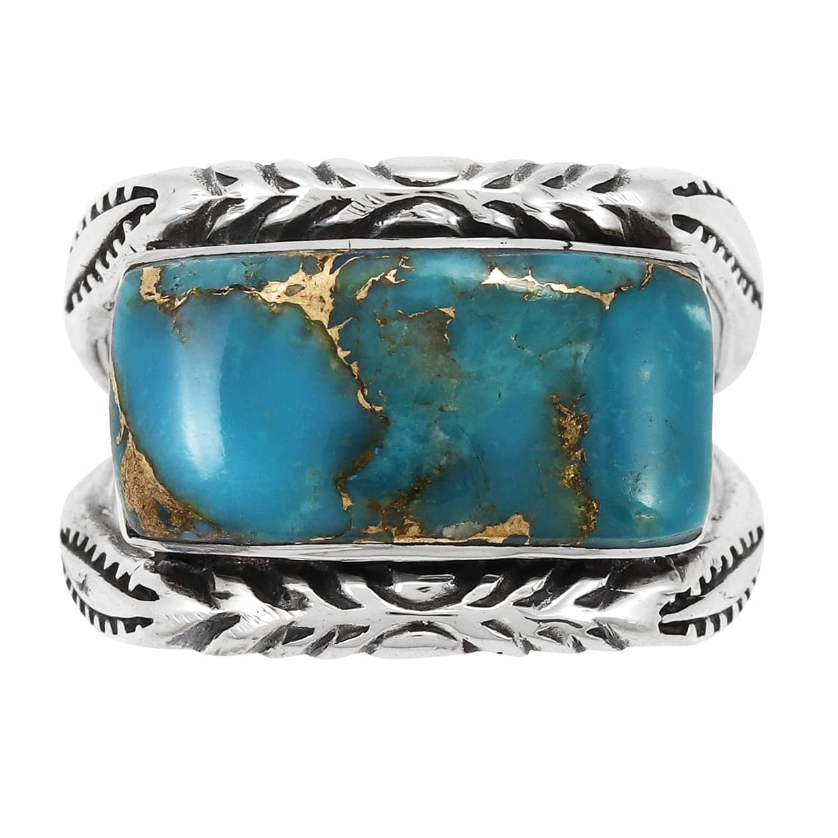 Turquoise Ring Sterling Silver 925 Genuine Gemstones Size 6 to 11 (Teal/Matrix Turquoise) (7)