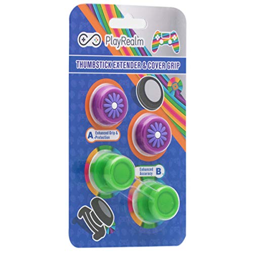 Playrealm FPS Thumbstick Extender & 3D Texture Rubber Silicone Grip Cover 2 Sets for PS5 Dualsenese & PS4 Controller(Daisy Purple)