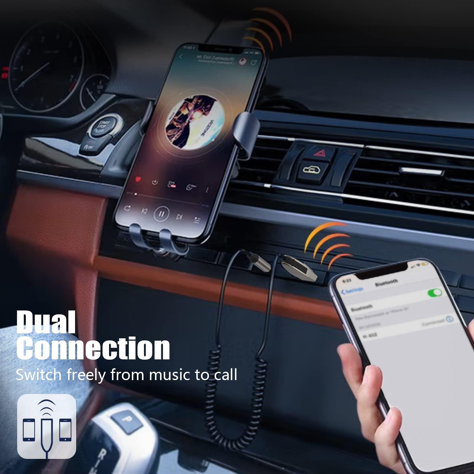 VANOTOM Aux to Bluetooth 5.0 Receiver 3.5mm Bluetooth Adapter with Microphone for Music Streaming and Hands-Free Calling for Car Stereo and Home Speakers