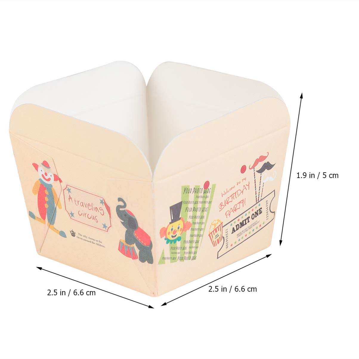 TOYANDONA 100pcs Paper Baking Cup Small Square Cake Wrappers Cupcake Liners Desserts Holders Muffin Cases for Weddings Birthdays Baby Shower (Cartoon Circus)