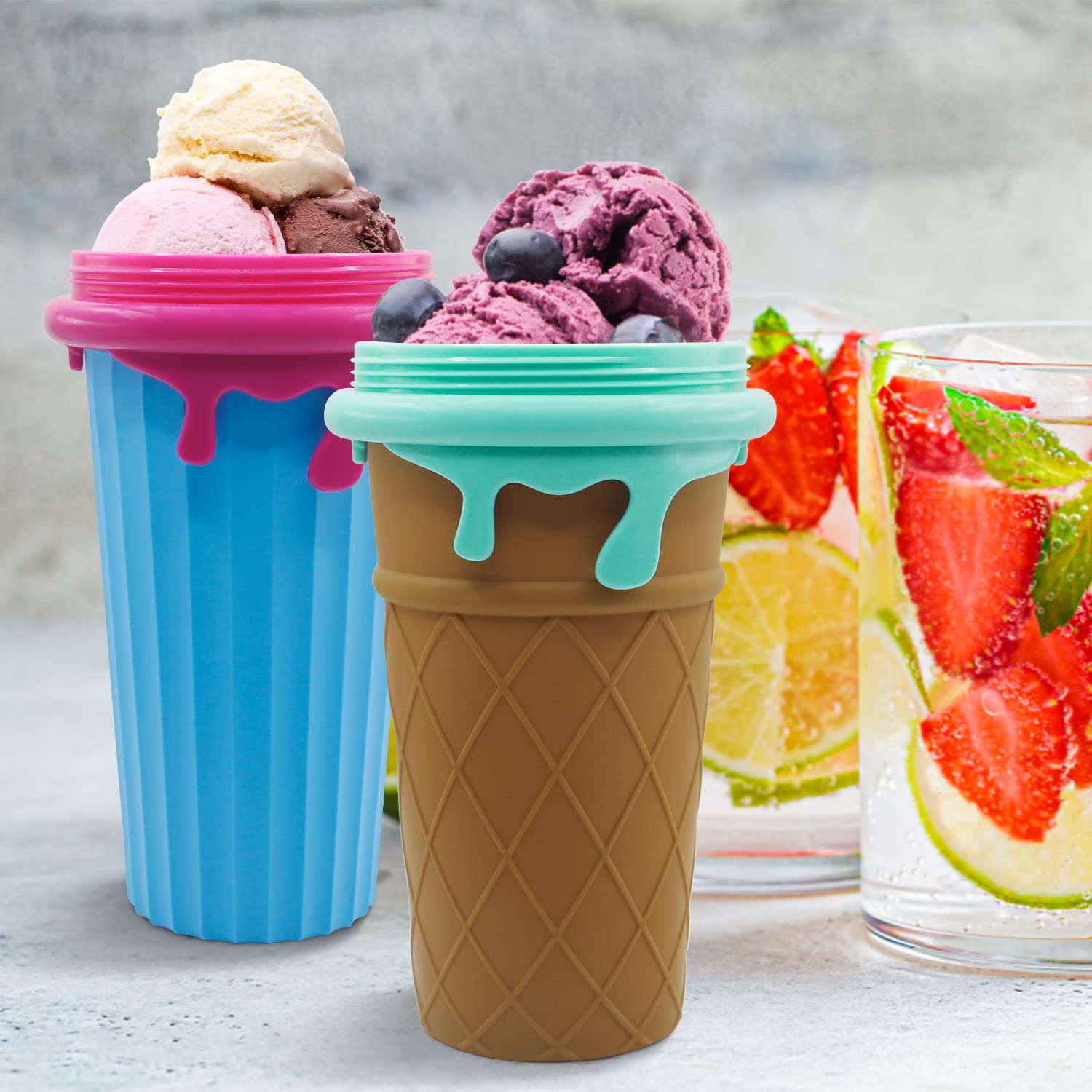 RAUMAXE 2 Pack Slushy Cup Slushy Maker Cup Large Capacity 500ml Frozen Magic Cup Cooling Maker Cup Freeze Mug Milkshake Smoothie Mug