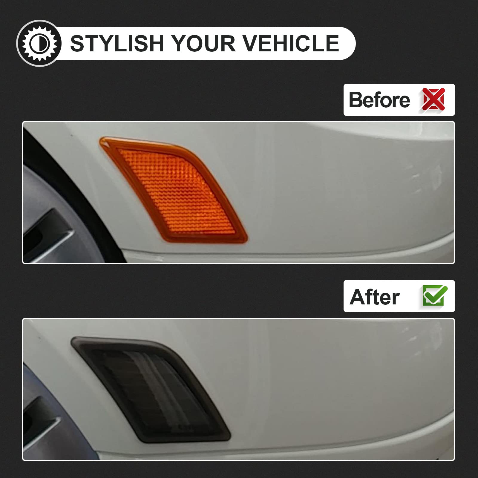 Smoked Lens White LED Front Bumper Side Marker Light Kit Compatible with 2008-2011 W204 C-Class C250 C300 C350 & 2008-2013 C63 AMG, Replace OEM Amber Sidemarker Lamps