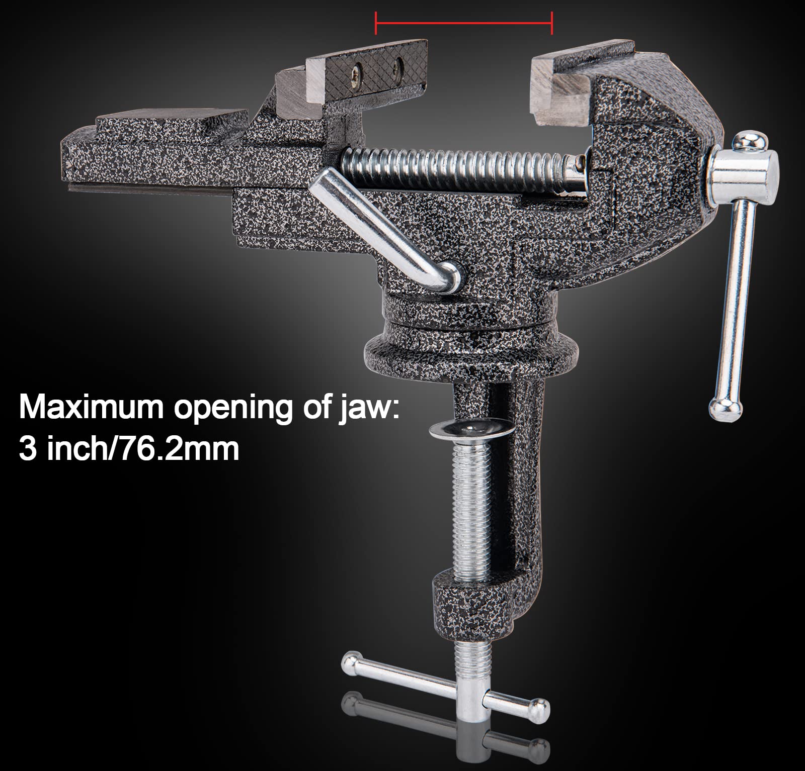 Universal Table Vise 3 Inch, Home Vise Clamp-on Portable Bench Clamp, 360° Swivel Base Clamps Fixed Tool for Woodworking, Handcraft Creations, Metalworking, Cutting Conduit, Drilling, Sawing (Black)