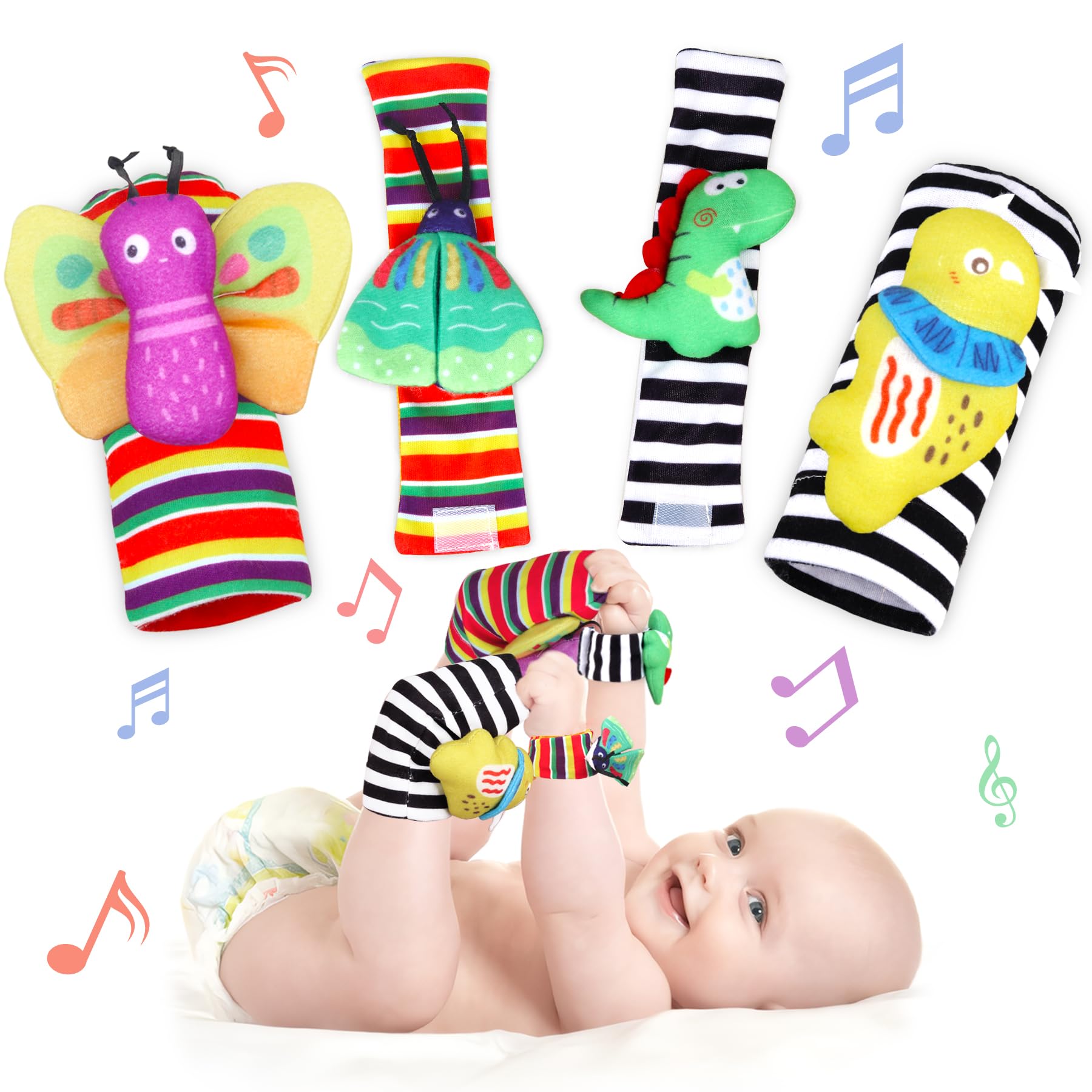 Majobee Baby Wrist Rattles Toys & Foot Finder Socks Set Baby Boy Girl Gifts Newborn Soft Sensory Toys Infant Socks 0-6 to 12 Months,Baby Toys 3-6 Months Toddler Educational Learning Development Toys