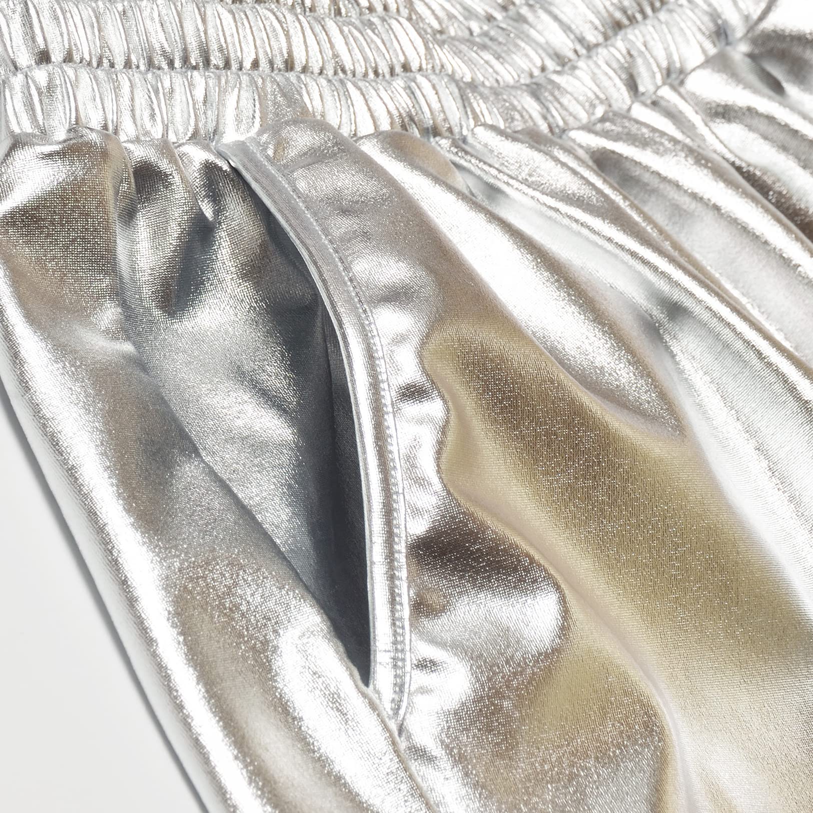 Metallic Shorts for Big Girls Gymnastics Dance Shorts Shiny Sliver Hot Pants 12-13