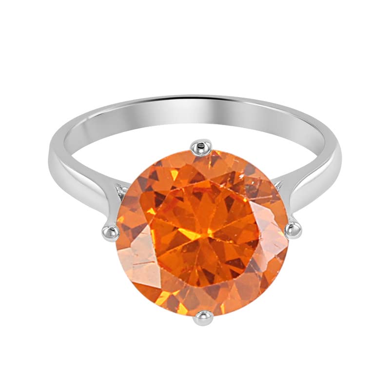 tusakha 11.62 Ct Round Cut Orange Sapphire 14K White Gold Over S925 Solitaire Wedding Ring Size 9 For Women's