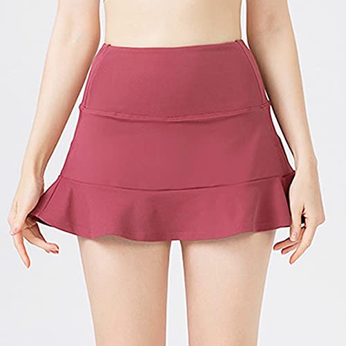 Women Custom Soild Custom High Waisted Leggings Running Pilates Workout Soft Yoga Shorts Women Ruched Ruffle (Red-a, S)