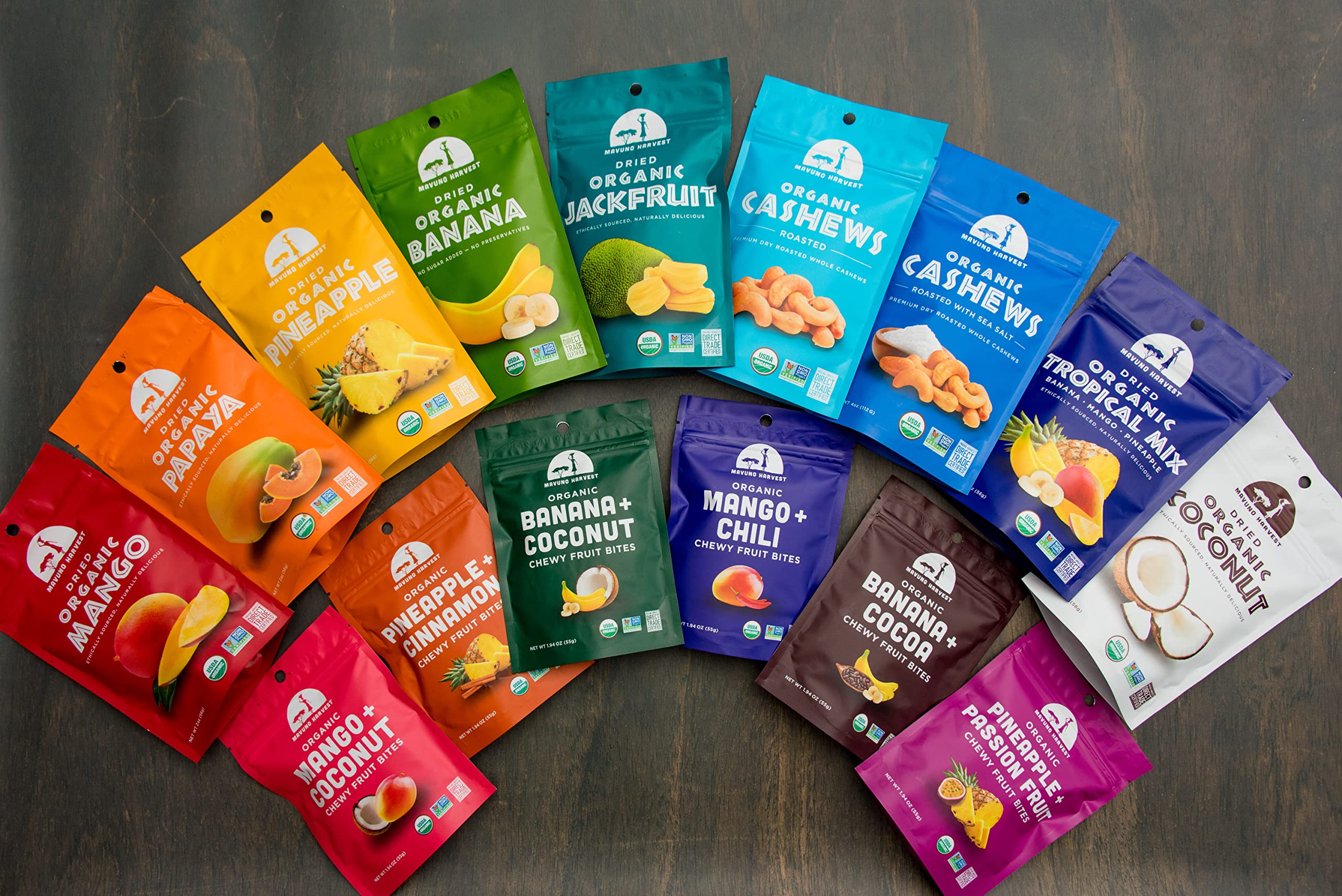 Mavuno Harvest Organic Dried Fruit Variety Pack | Dried Mango, Papaya, Pineapple, Banana, Jackfruit, & Tropical Mix | Healthy, Vegan, No Sugar Added, Non GMO Snacks for Kids & Adults | 2 Ounce, 6 Pack