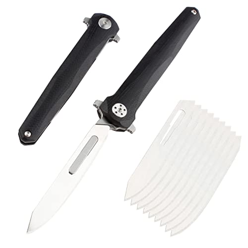 TENCHILON T369 Small Folding Pocket Flipper Scalpel Knife, 10pcs #60 Replaceable Blades, G10 Handle, Compact Slim Gentleman's Scalpel EDC Utility Knives 1.2oz
