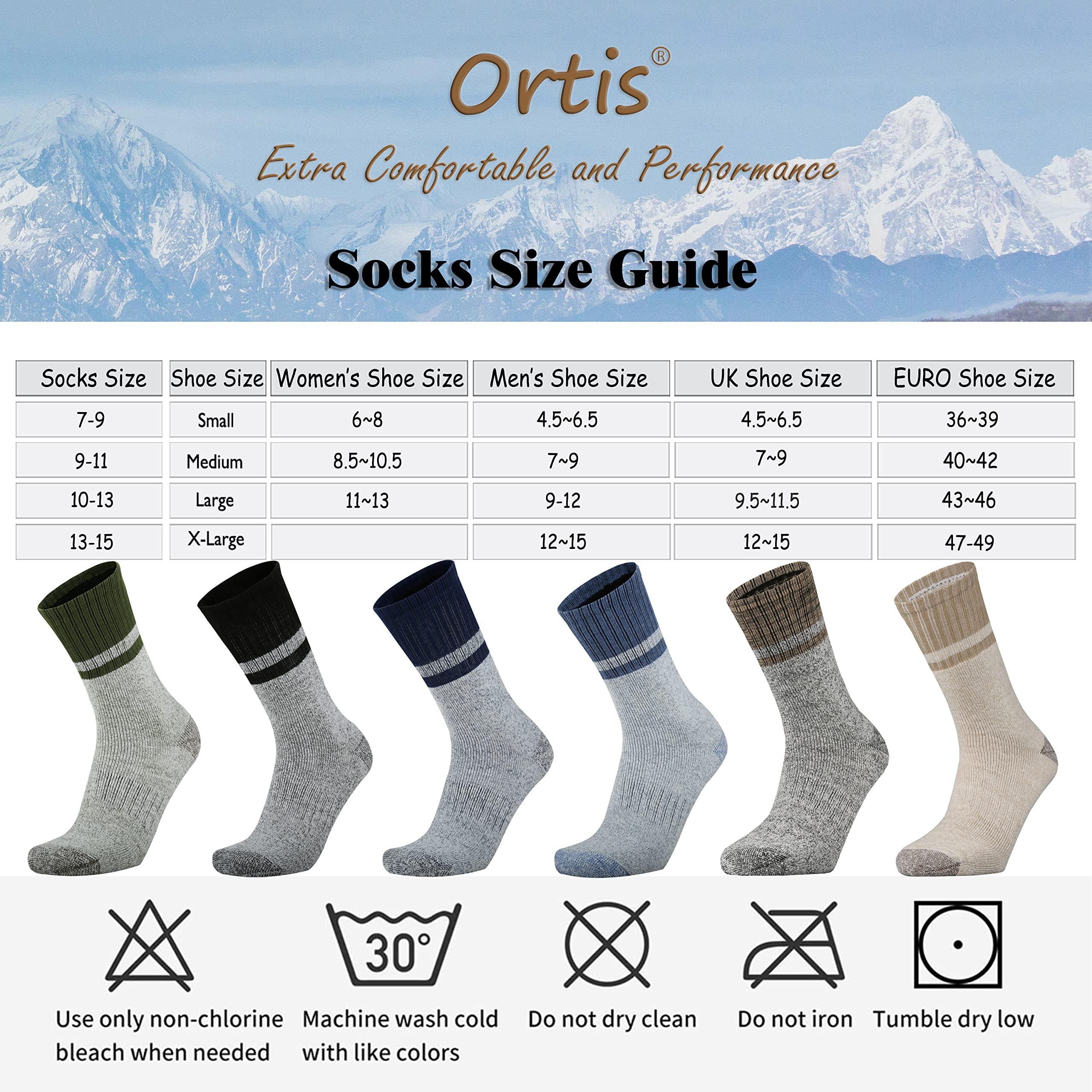 Ortis Merino Wool Cushion Crew Socks for Men Outdoor Hiking Hike Moisture Wicking Heavyweight Thick Warm Steel Toe Work Boots(Navy Blue L)