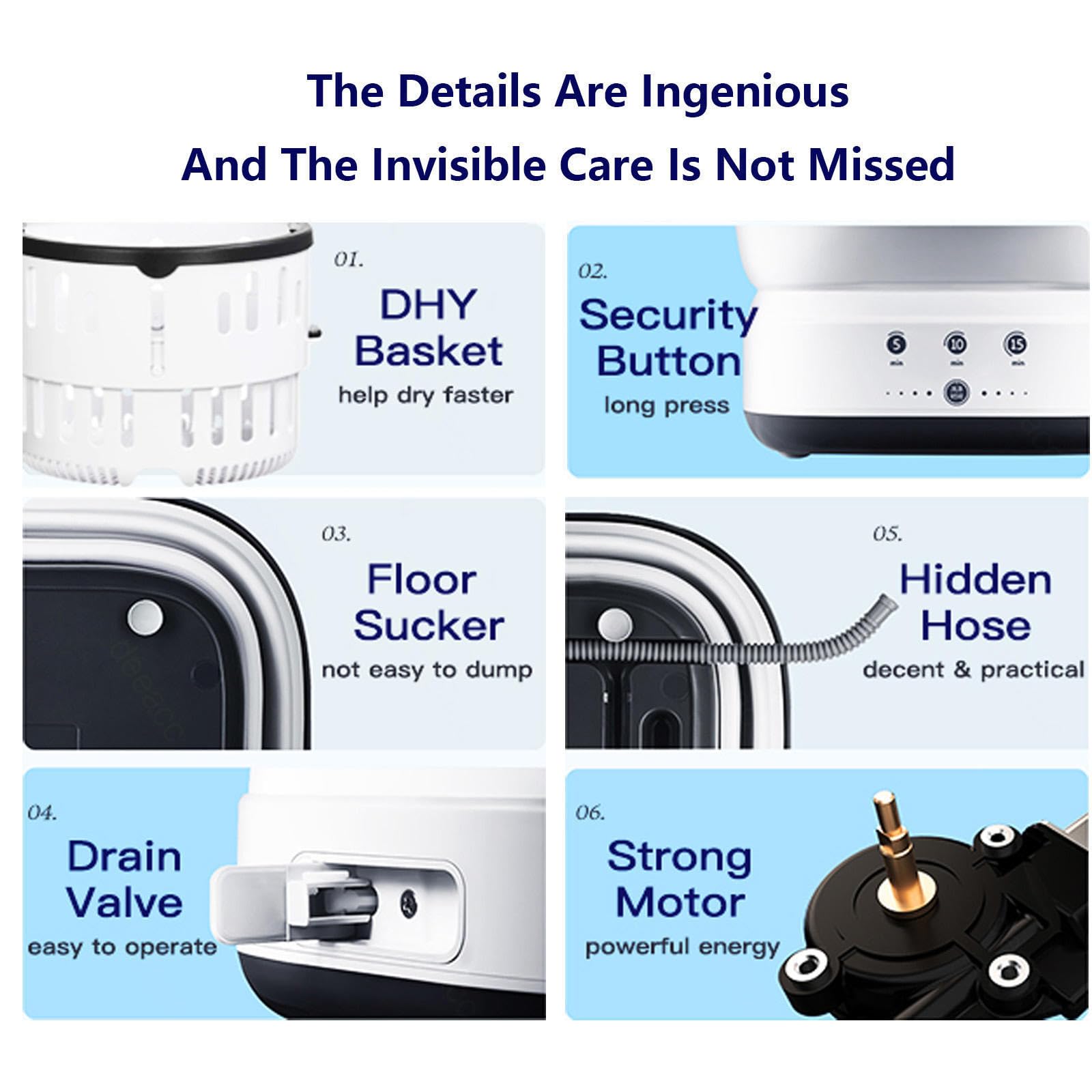 Mini Washer and Dryer Combo Portable with 60/80℃ Drying and UV, Mini Washer and Dryer Combo Portable 4D Wave Wheel,High Power for small rooms,camping,RV travel,White