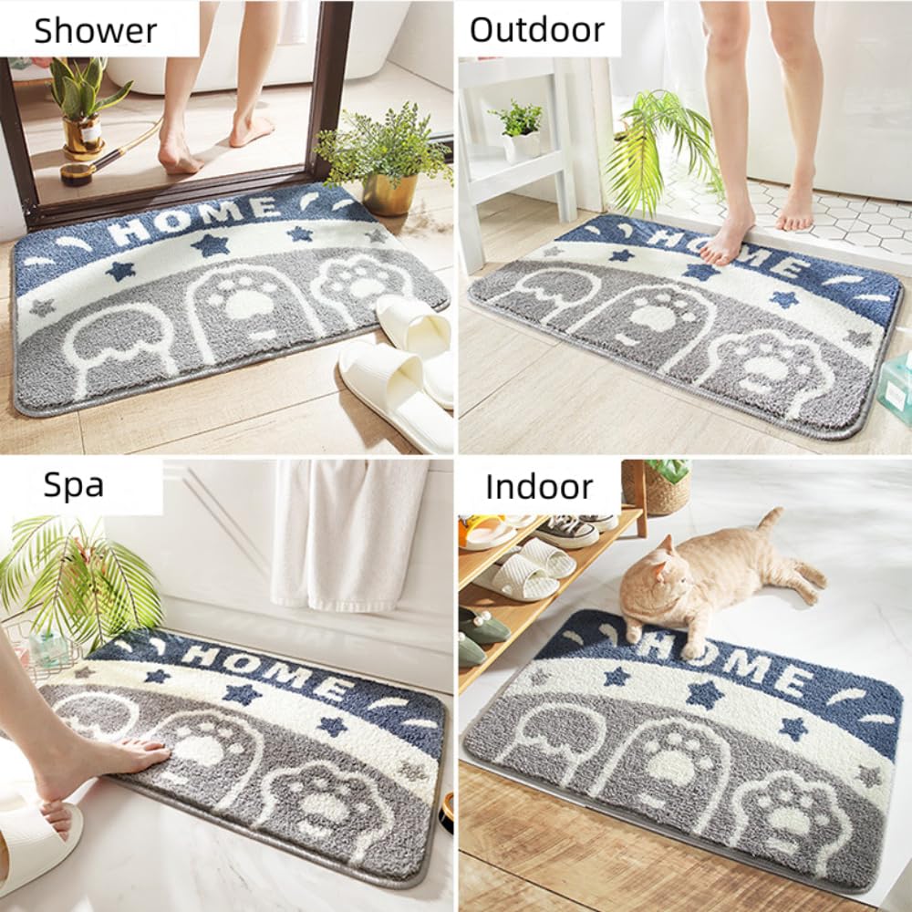 MeganJDesigns Non Slip Bathroom Rugs, Cute Microfiber Bath Rug, Machine Wash Shower Mat (Cat, 15.5 * 23.5 in)