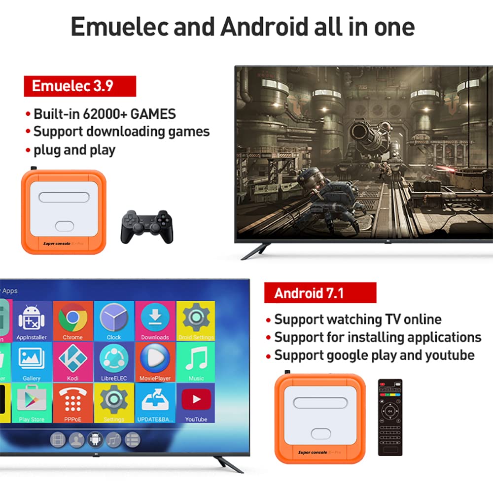 Super Consoles X PRO 256G, Retro Game Console Built-in 50,000+ Classic Games, Mini Video Game Console with 2 Controller, 4K TV HD/AV Computer Output, Best Gift for Kids and Adult, Orange