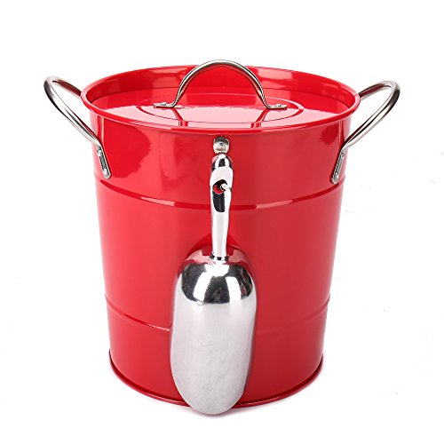 T586 4L Red Metal Double Walled Ice Bucket Set With Lid And Scoop