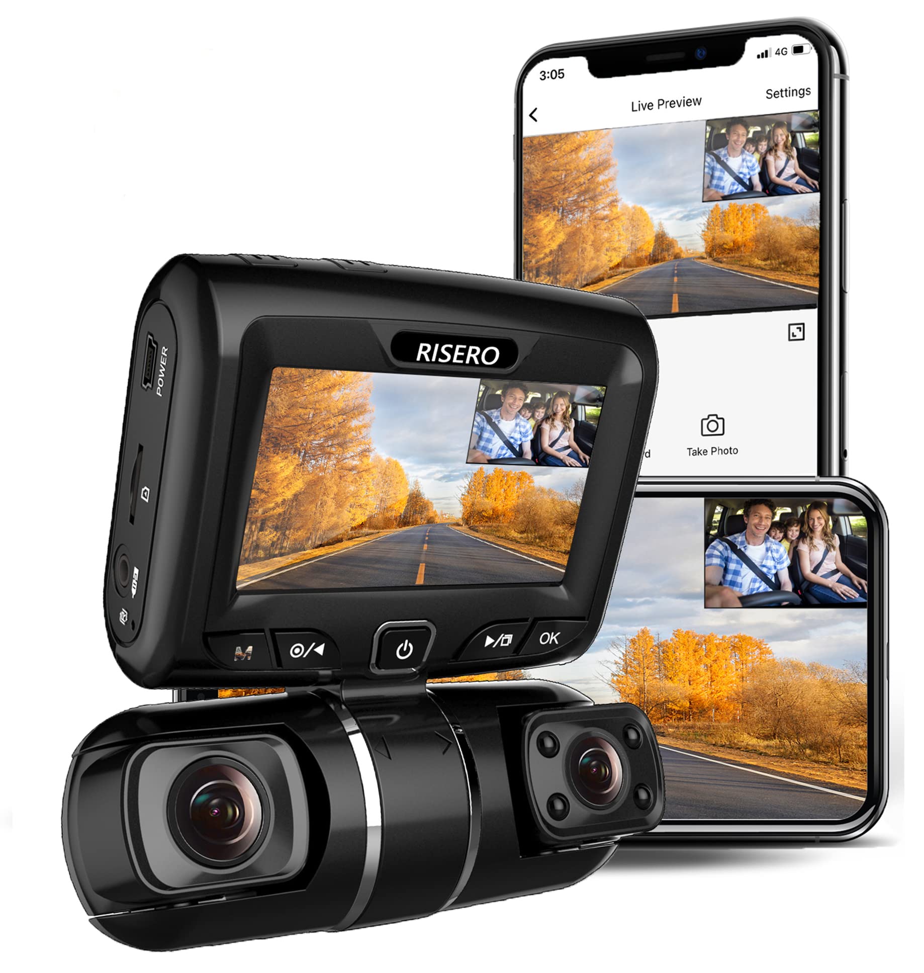 RISERO Dash Cam Front and Rear 1080P Car Dash Camera Car Dashboard Camera Recorder Infrared Night Vision 24H Parking Monitor APP WiFi 170°Angle Lens WDR Loop Recording G-Sensor Support 256GB
