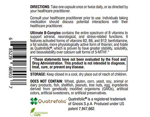 My Wellness Journey Ultimate B-Complex Activated B-Vitamins with Benfotiamine and Quatrefolic- Stress, Neurological and Adrenal Support- Increased Bioavailability- 90 Capsules