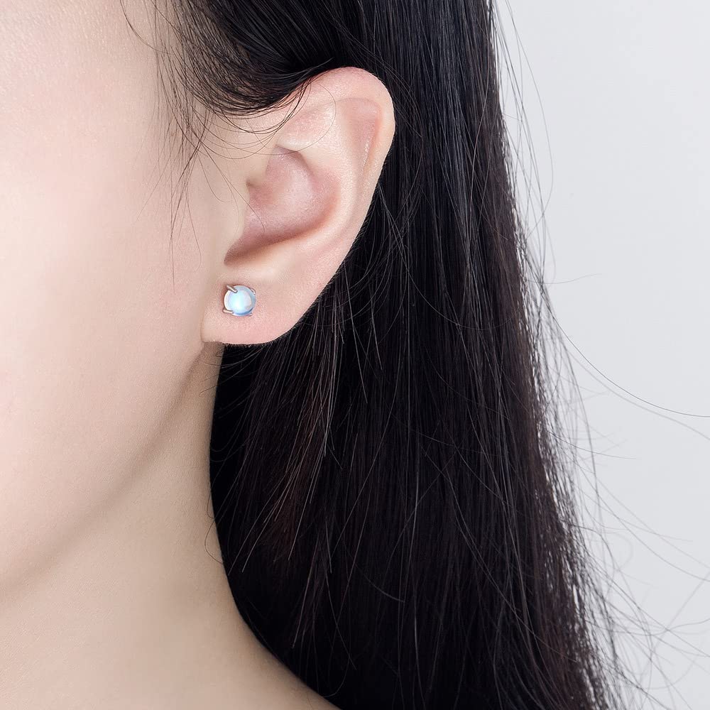 Women Earrings Cute Petite Moonstone Stud Earrings 925 Sterling Silver Jewelry (Moonstone /5MM pair)