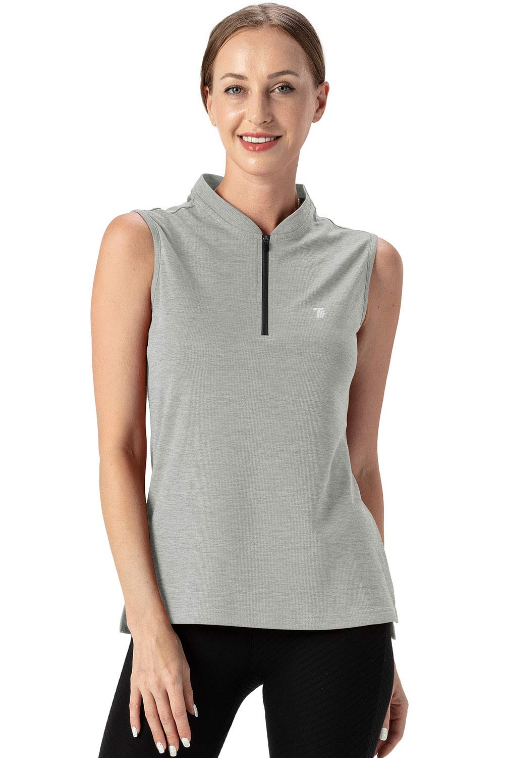 Rdruko Women's Sleeveless Golf Polo Shirts Zip Up Dry Fit Athletic Running Tank Tops UPF 50+(Silver Grey, US M)