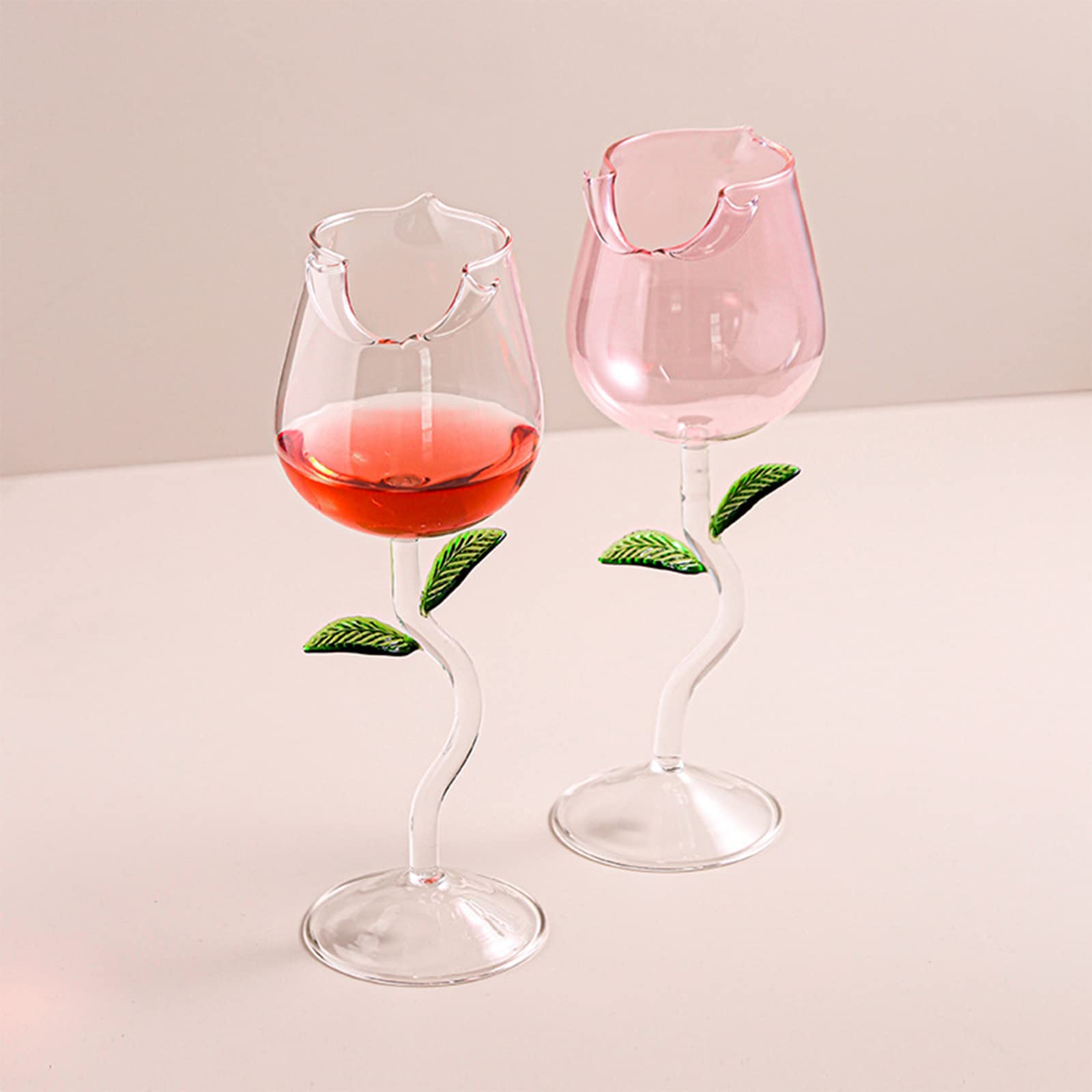 Plcnn 2Pcs Rose Flower Wine Glasses Creative Rose Cocktail Glass Flower Shaped Cocktail Wine Glass for Gifts Party Dinner Wedding Festival Drinkware
