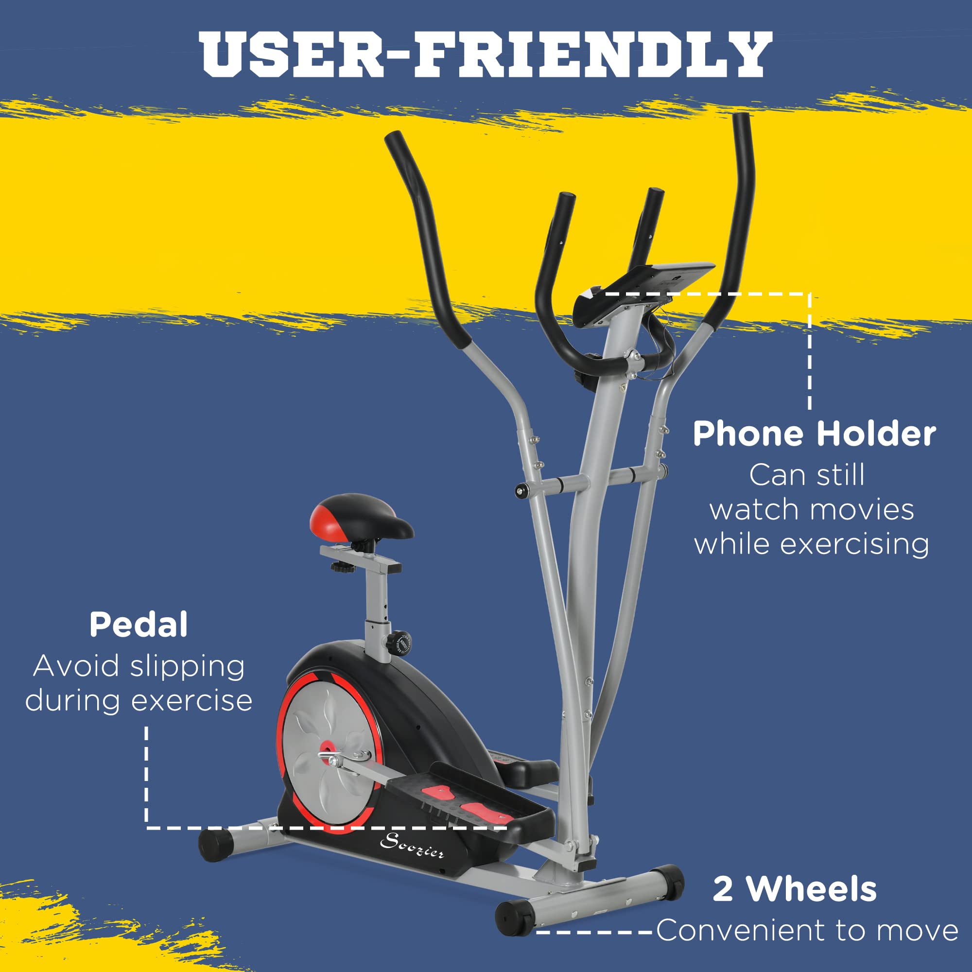 Soozier 2-in-1 Elliptical and Bike Cross Trainer with LCD Screen and Magnetic Resistance for Home Gym Use, 264 lbs Weight Capacity