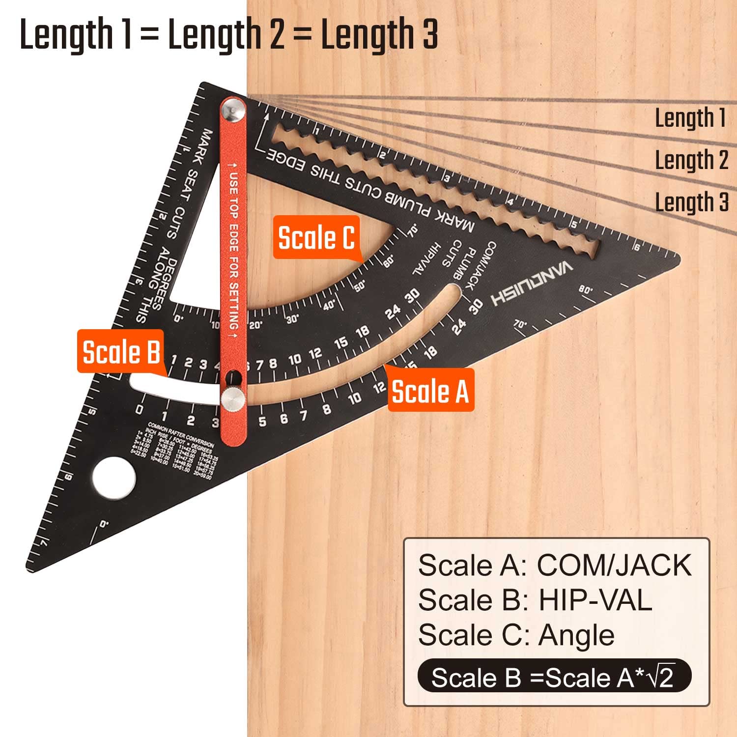 Vanquish Rafter Square for Carpentry, 7 Inch Aluminum Carpenter Square (4027), Black