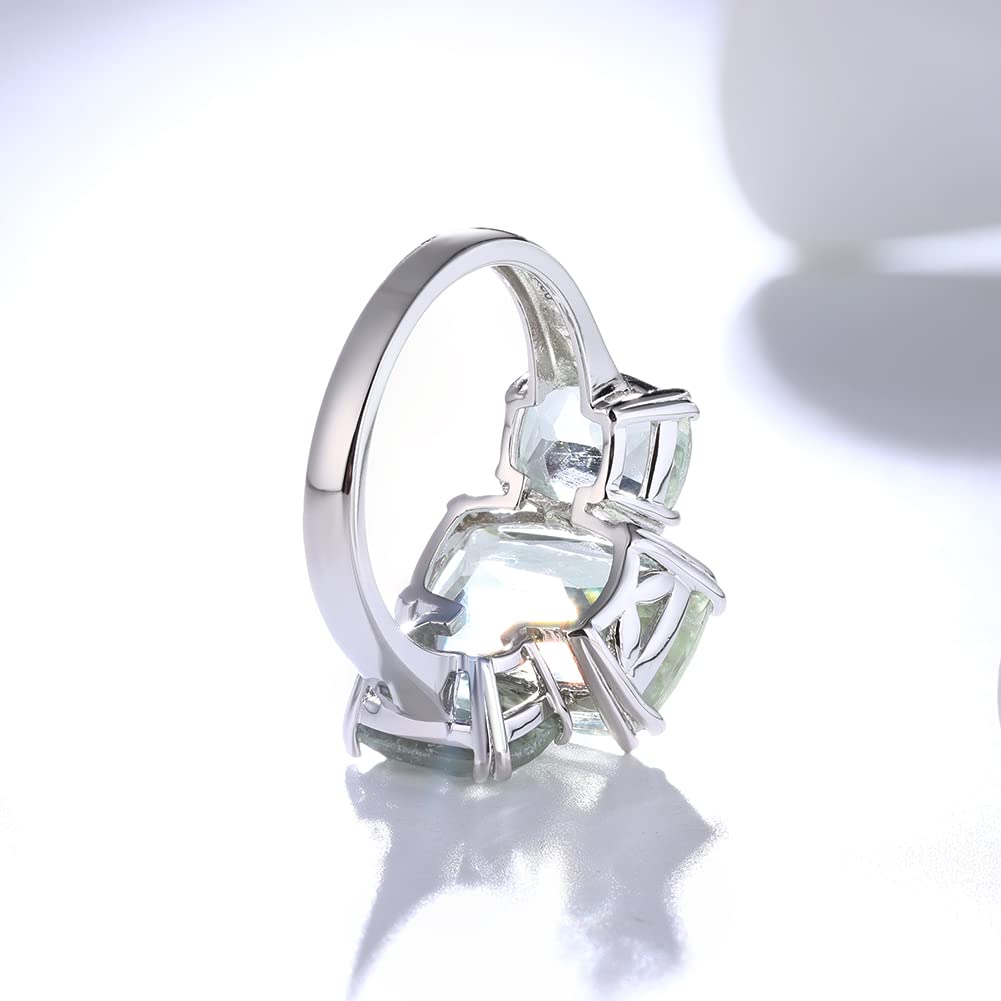 supermodel 10 Ct Natural Green Amethyst 3 Stone Statement Ring for Women 925 Sterling Silver Rhodium Plated Solitaire Promise Ring Gift for Anniversary Valentines Day Size 7