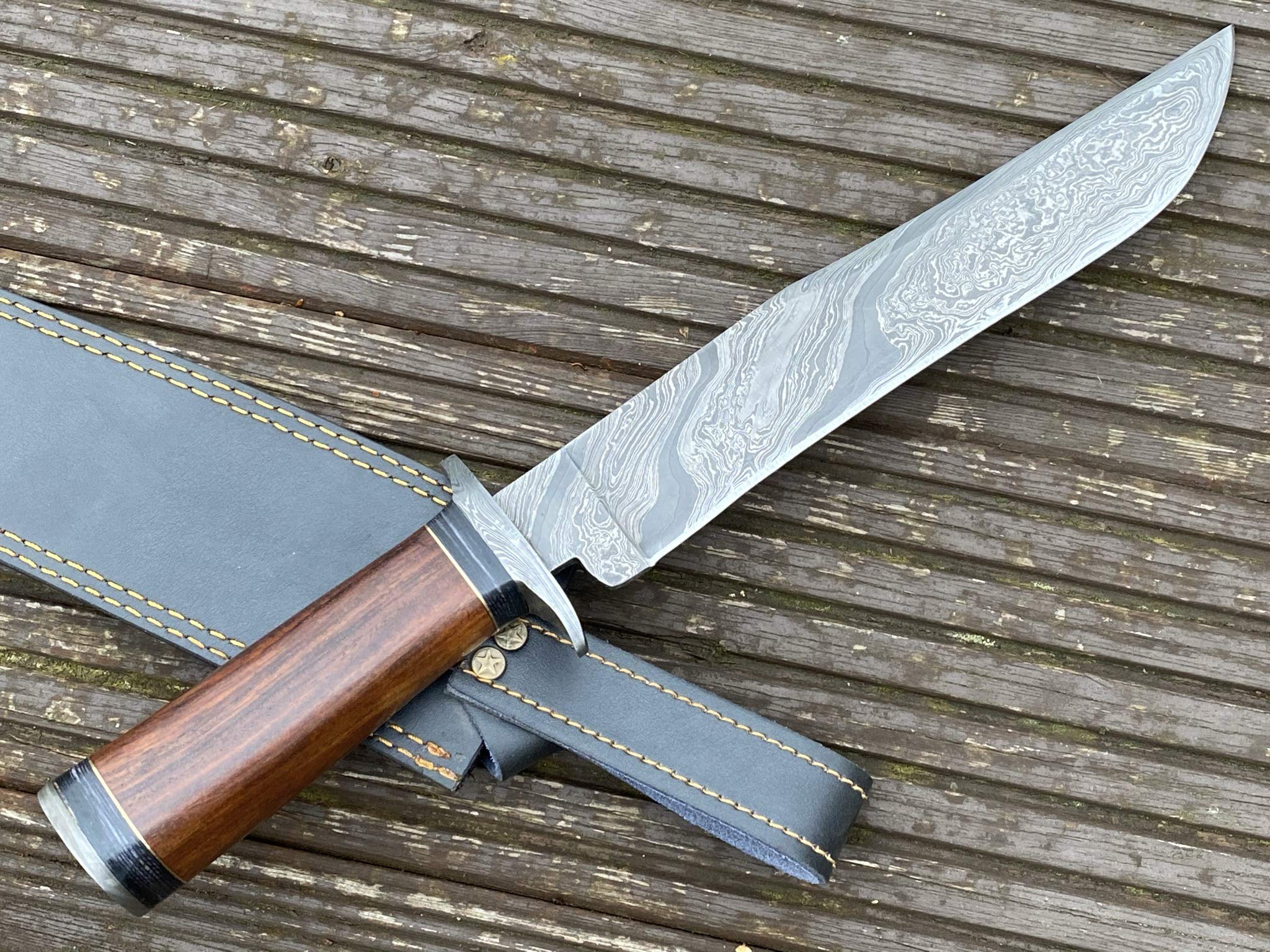 Perkin Hunting Knives 15 Inches Damascus Steel Knife Fixed Blade Hunting Knife With Sheath