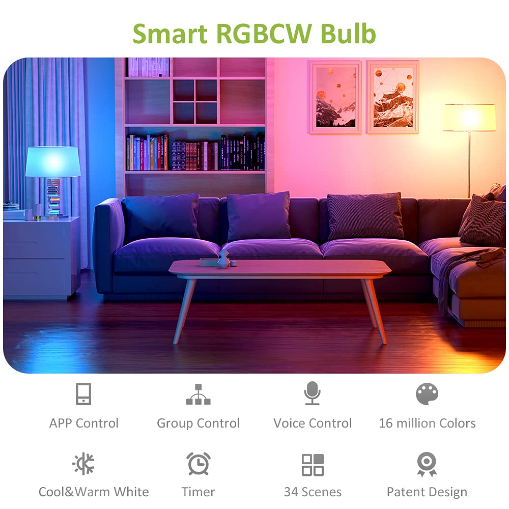 NOVOSTELLA 13W 1300LM Smart LED Light Bulbs, WiFi RGBCW 2700K-6500K Dimmable Multicolor Bulb, A19 E26, 120W Equivalent Color Changing Bulb, No Hub Required, Compatible with Alexa 1Pcs