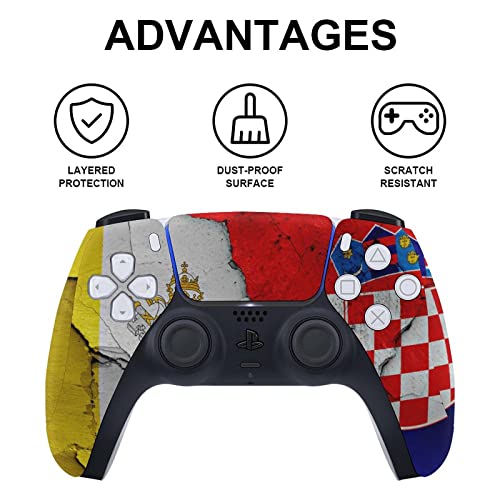 Vatican and Croatia Flag on Cracked Wall Full Protective Skin Cover Design Wrap Decal Sticker Compatible with PS5 Digital Edition Console and Controller